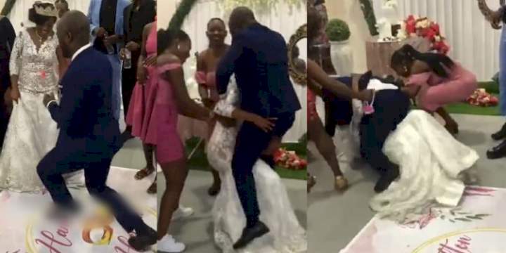 Moment couple suffered embarrassing fall while dancing at their wedding ...